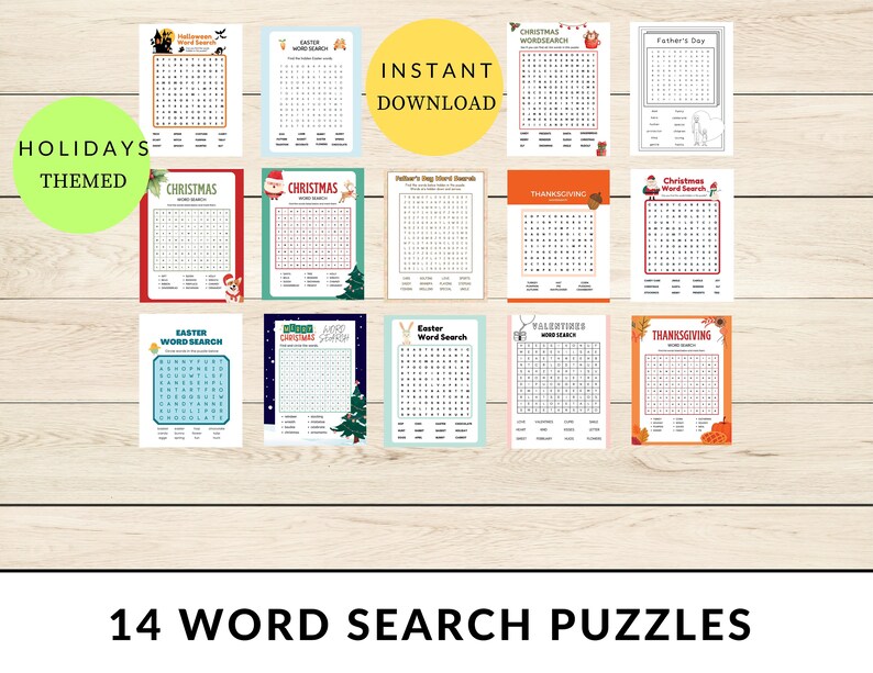 Holidays Word Search Puzzle 9 Printable Game Pages - Etsy