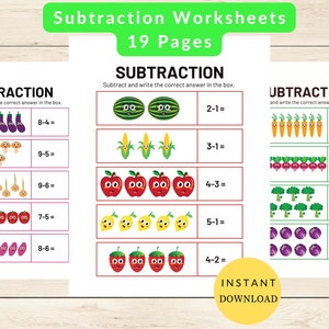 Subtraction Worksheets 1-20, Digital Download, Numbers Worksheets ...