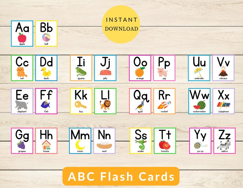 ABC Flash Cards Toddlers Preschoolprintable Alphabet Early - Etsy