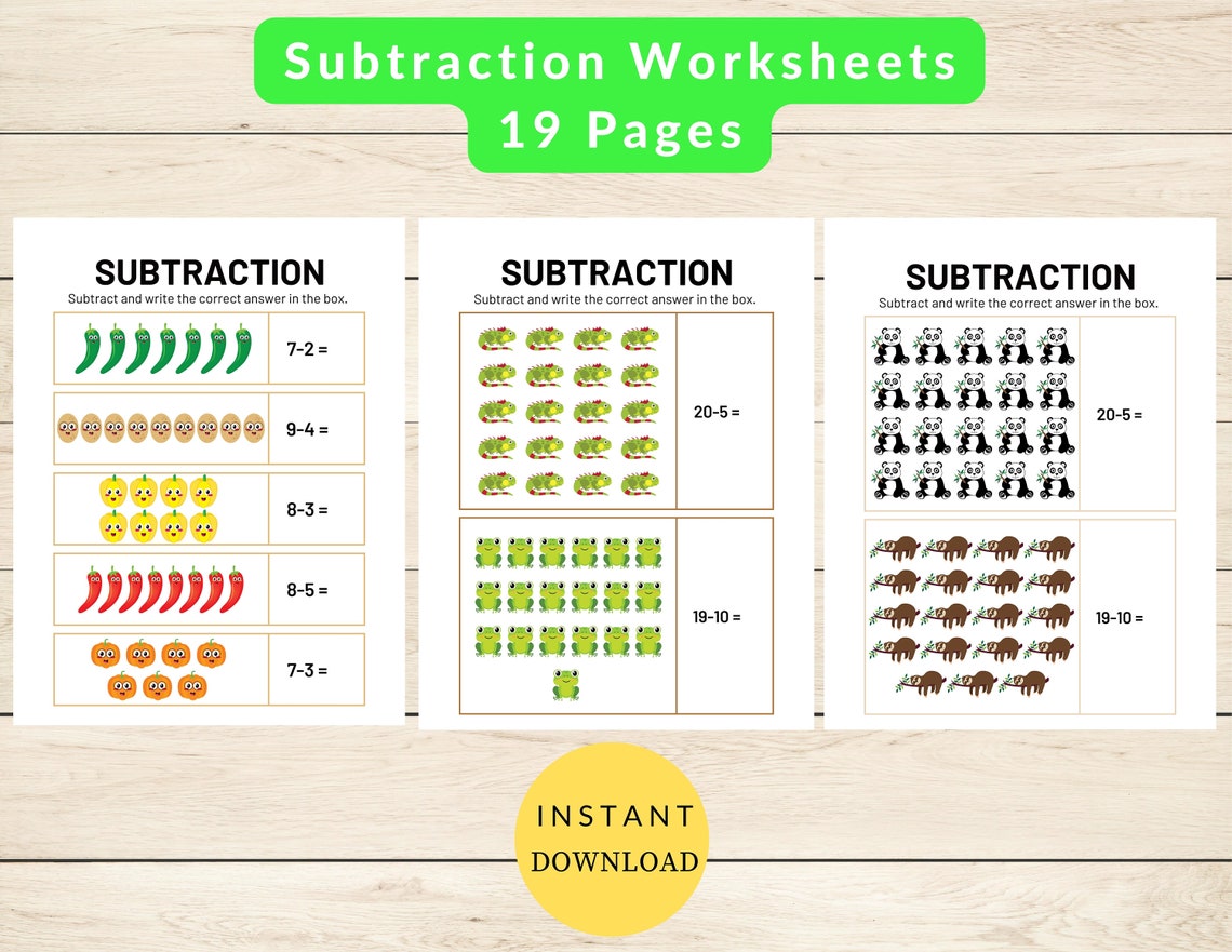 Subtraction Worksheets 1-20, Digital Download, Numbers Worksheets ...