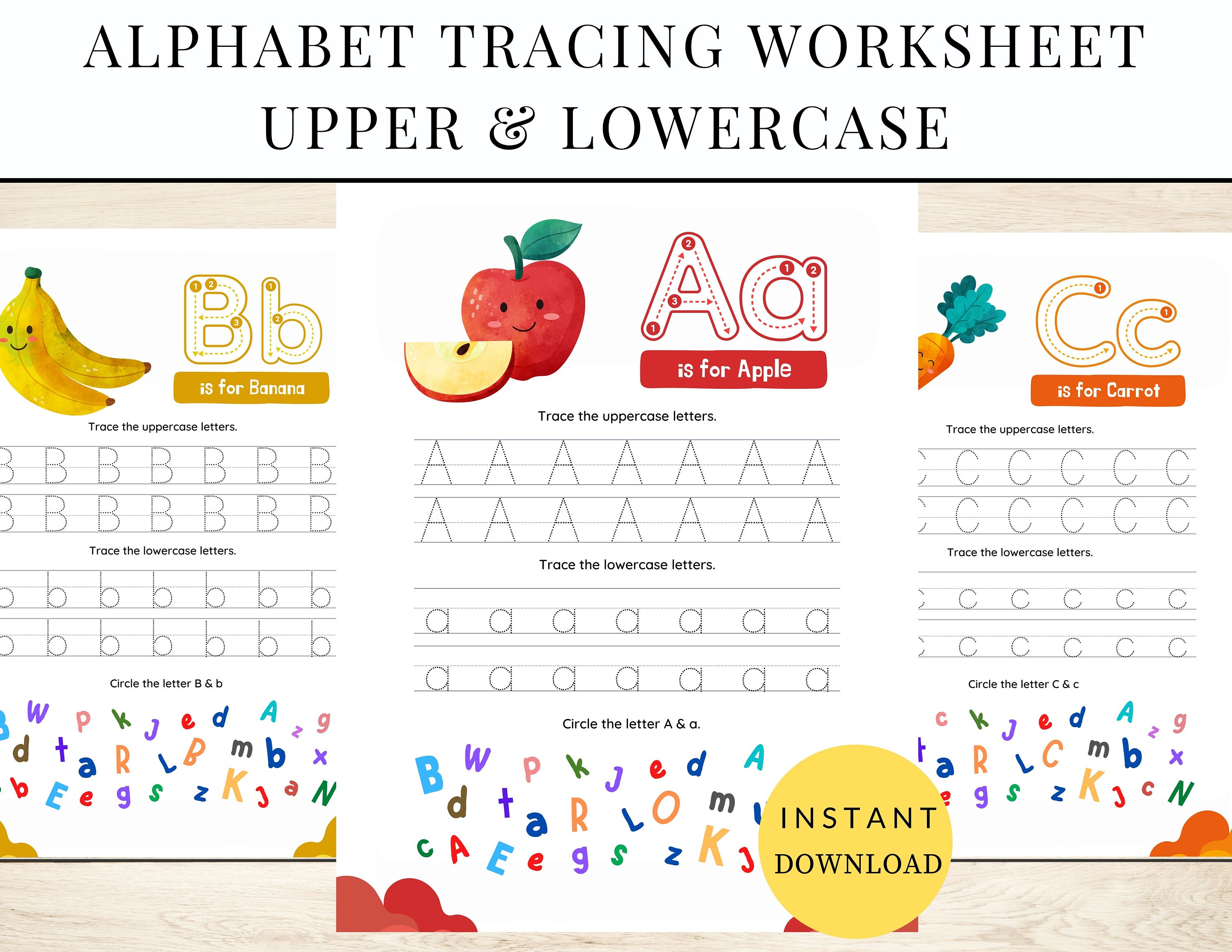 Alphabet Tracing Worksheets, Uppercase, Lowercasetoddler, Preschool ...