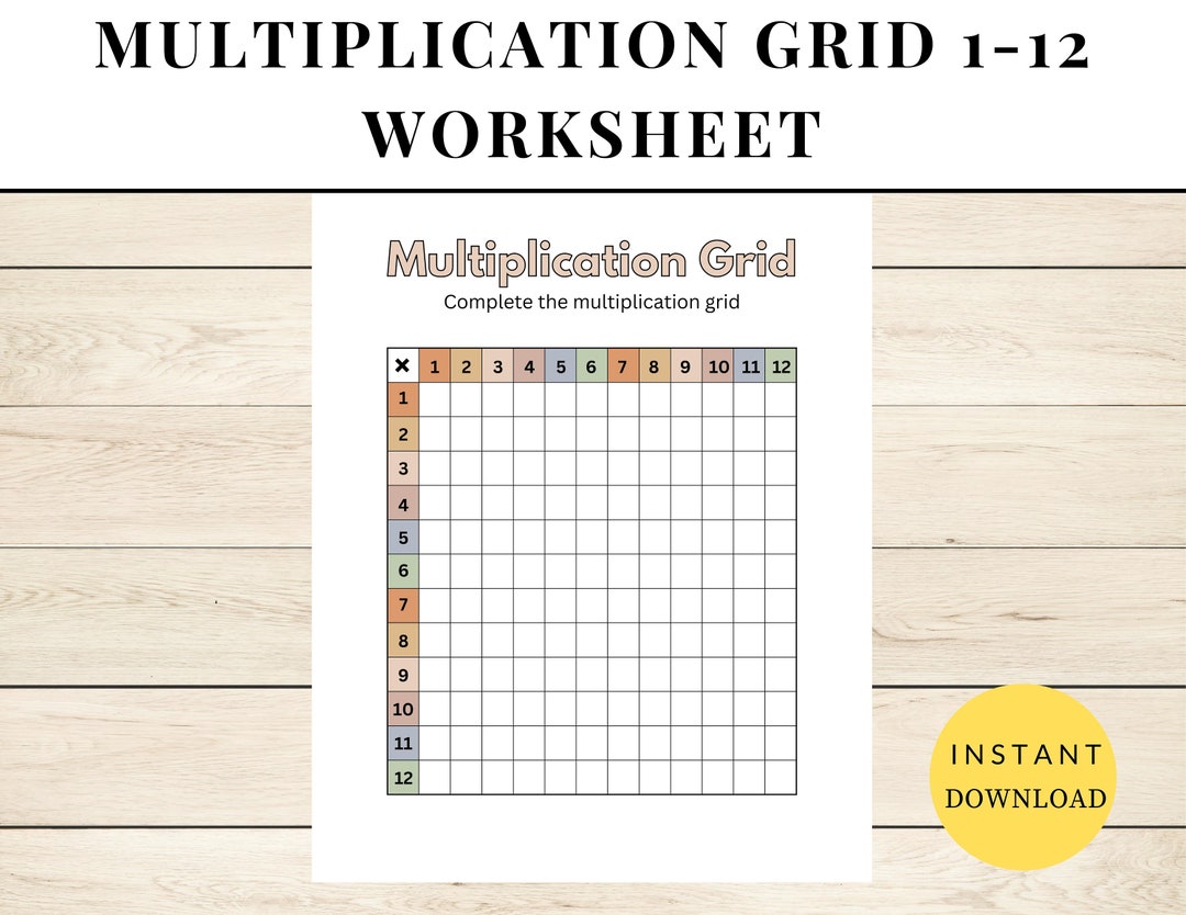 Times Tables Multiplication Grid 1-12 Math Learning Digital - Etsy