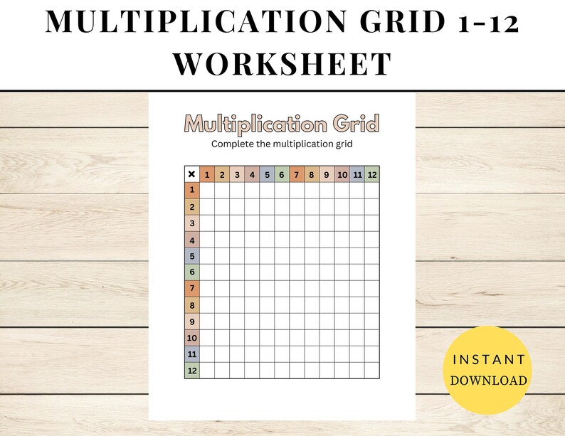 Times Tables Multiplication Grid 1-12 Math Learning Digital - Etsy