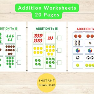 Addition Worksheets 1-20, Digital Download, Numbers Worksheets ...