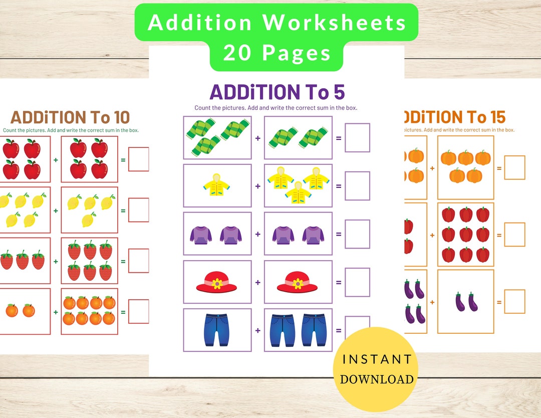 Addition Worksheets 1-20, Digital Download, Numbers Worksheets ...