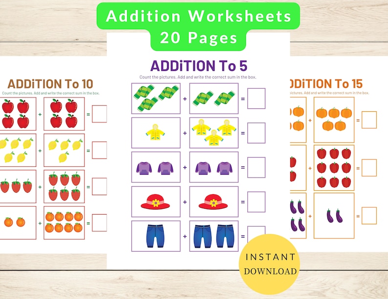Addition Worksheets 1-20, Digital Download, Numbers Worksheets ...