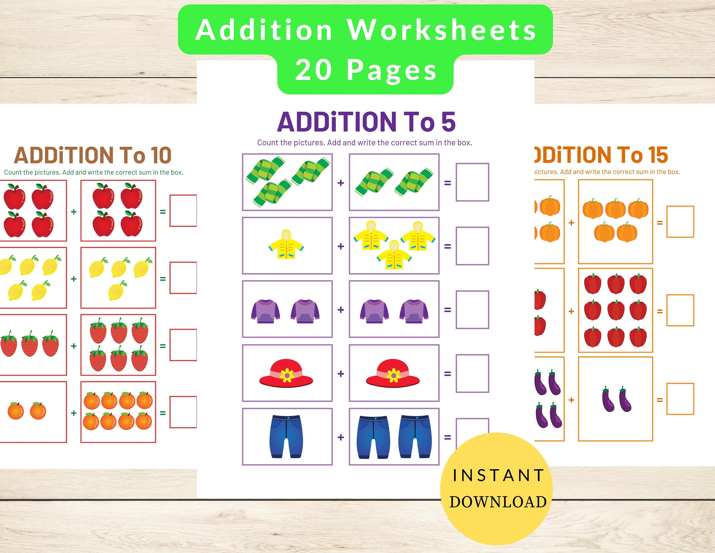 Addition Worksheets 1-20, Digital Download, Numbers Worksheets ...