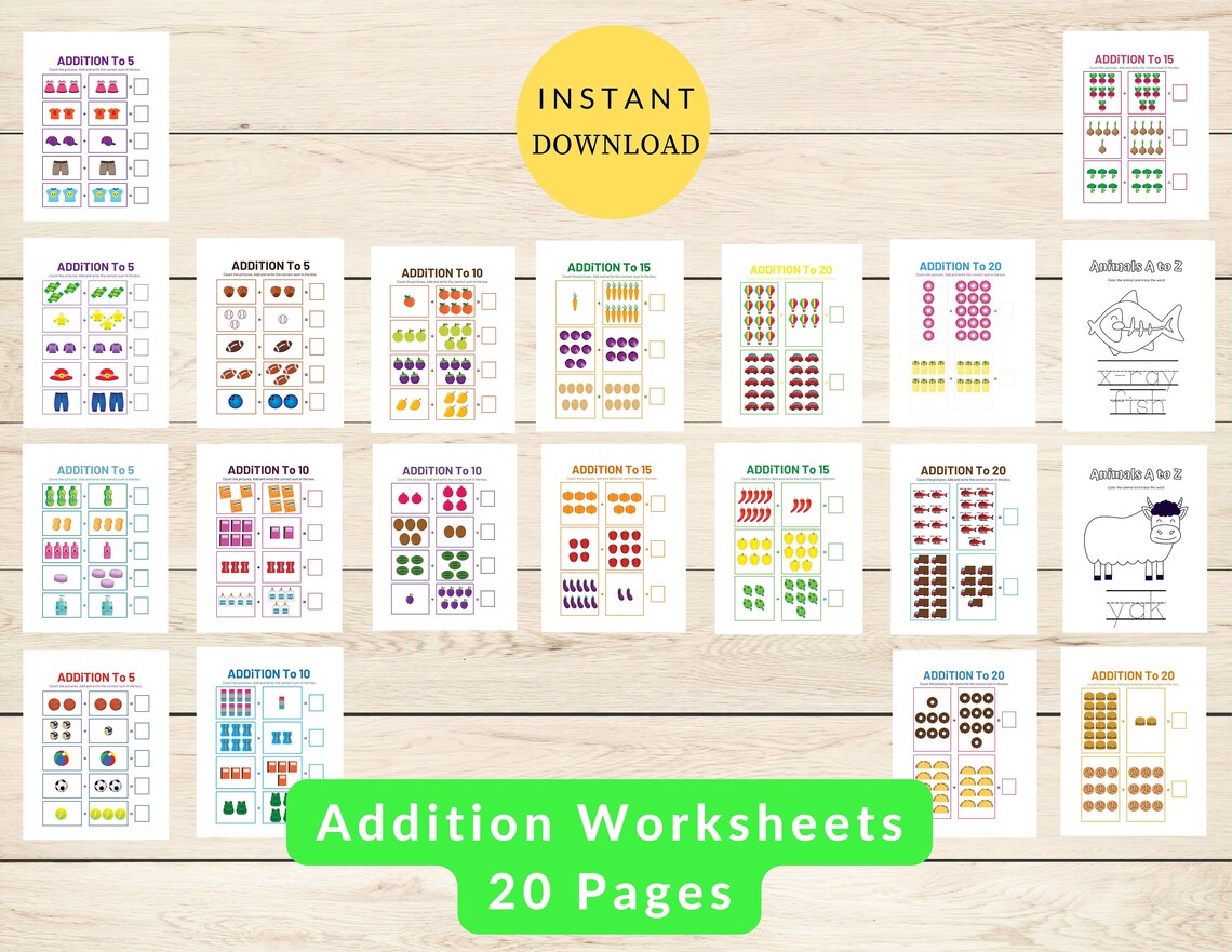 Addition Worksheets 1-20, Digital Download, Numbers Worksheets ...