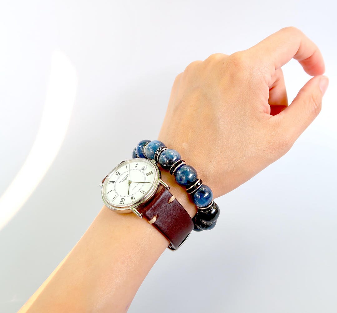 Blue Rutilated Quartz Black Obsidian Bracelet | Crystal Healing Jewelry ...