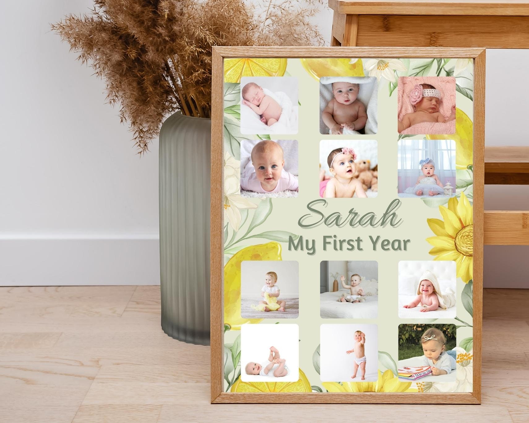 Babys First Year Poster, Editable Canva Template, 1st Birthday Photos ...