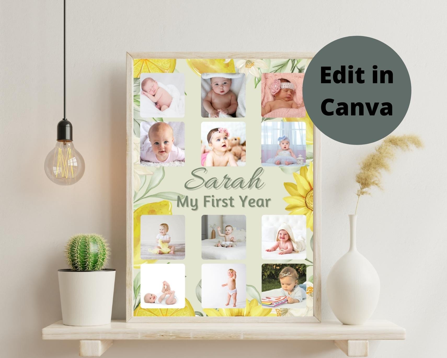 Babys First Year Poster, Editable Canva Template, 1st Birthday Photos ...