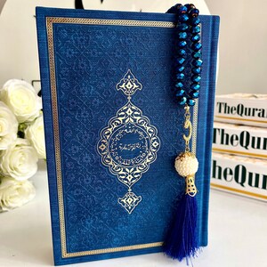 Royal Blue Leather Quran Gift Box Set, Ramadan Quran Gift, Navy Blue ...