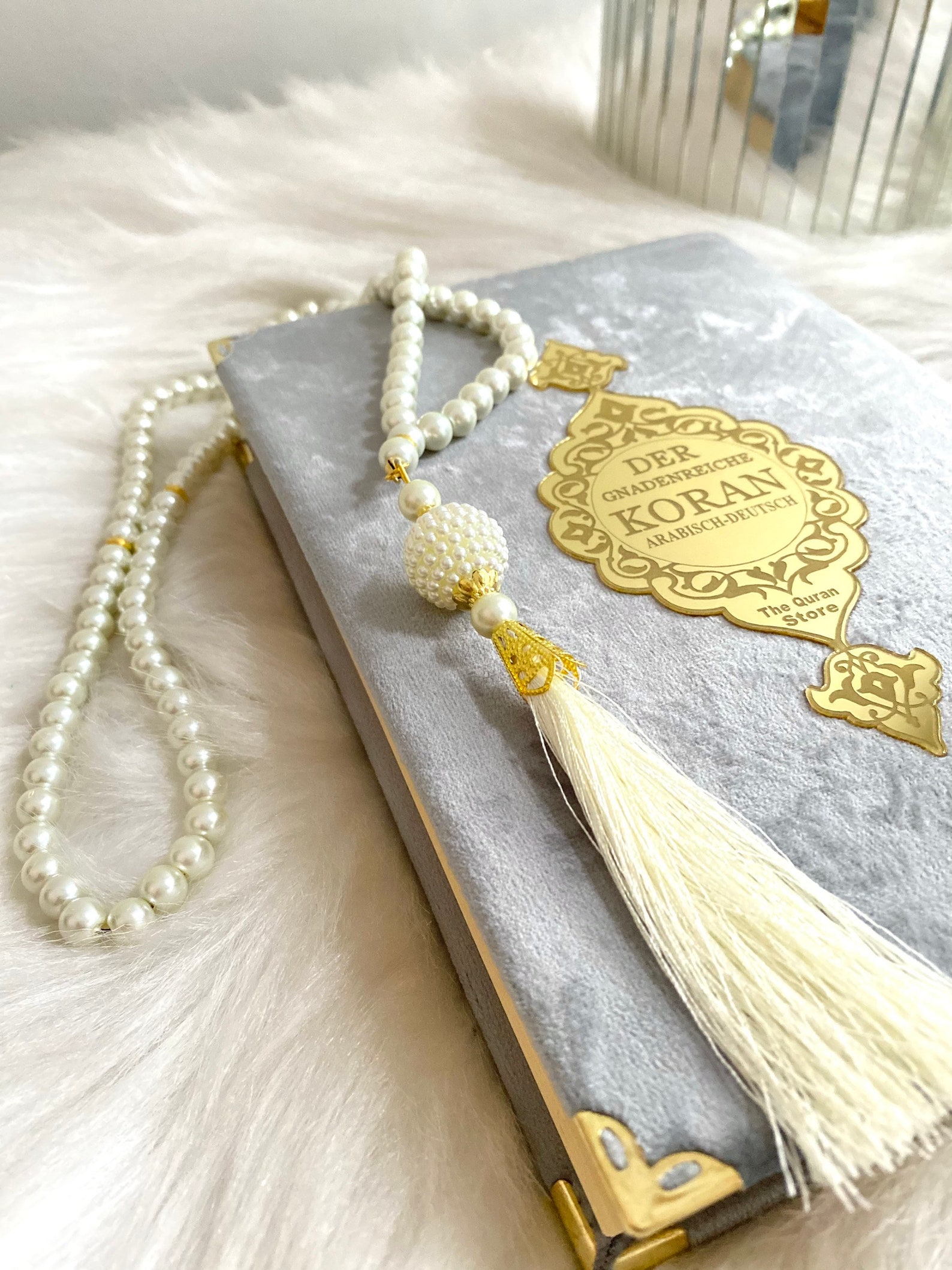 German Quran, Islamic Eid Gift, Deutch Velvet Mirrored Gold Quran Set ...