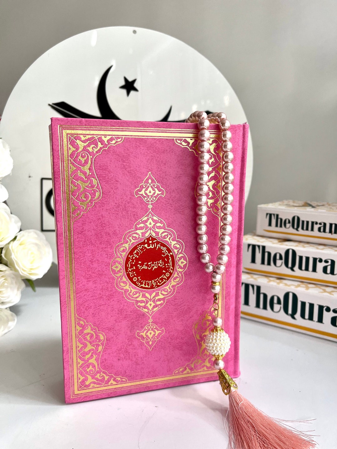 Pink Arabic Quran With Tasbih, Female Quran Gift, Pink Holy Quran, Quran Prayerbeads, Special ...