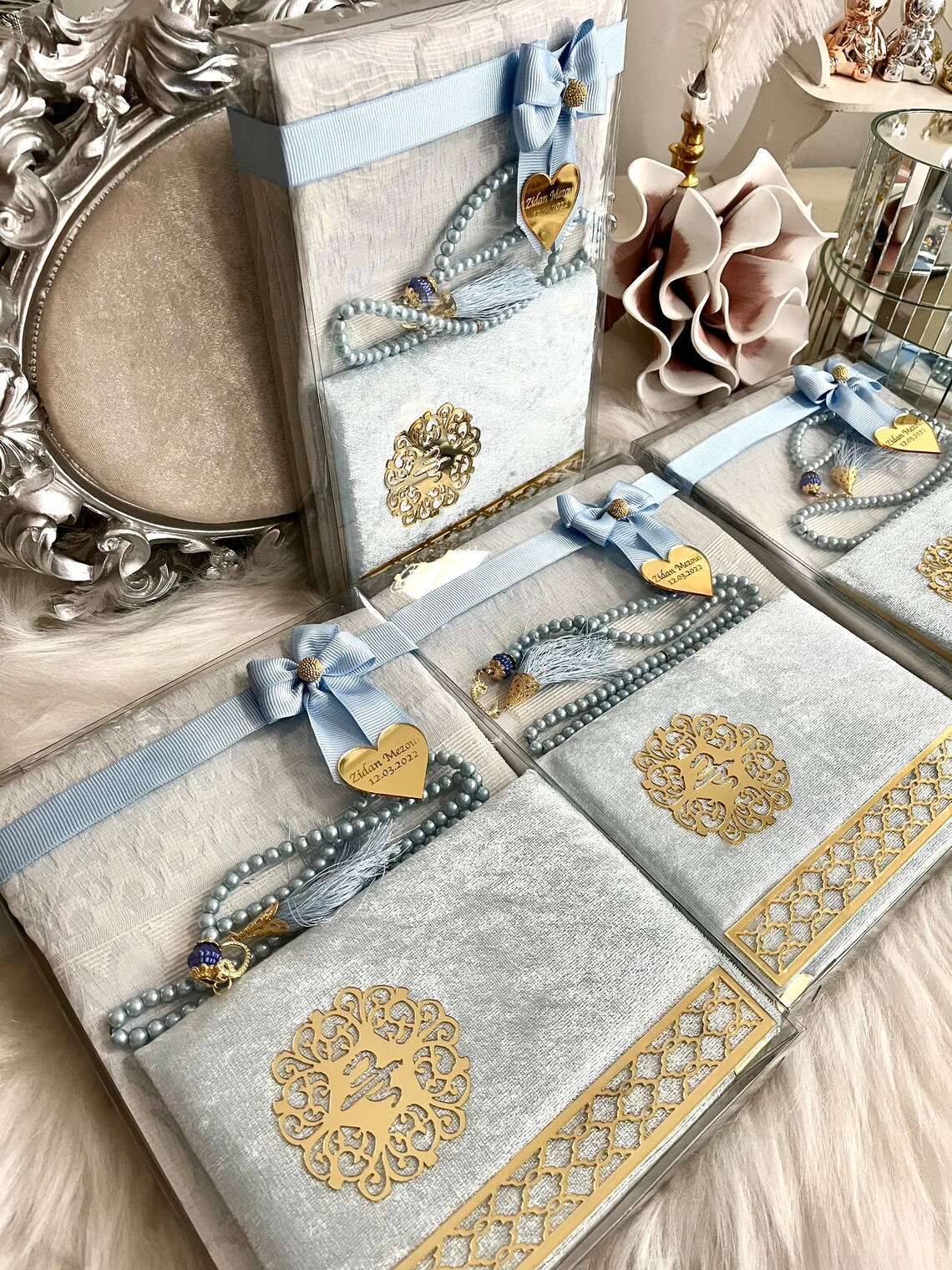 White Islamic Gift Set Muslim Wedding Favors Prayer Mat - Etsy