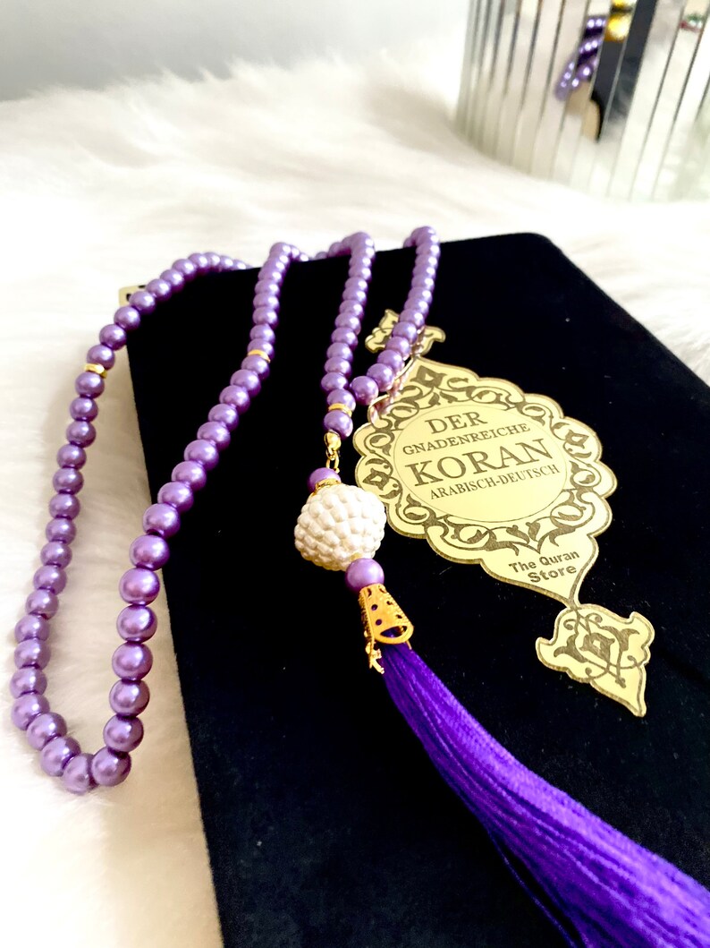 German Quran, Islamic Eid Gift, Deutch Velvet Mirrored Gold Quran Set ...