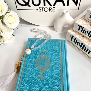 Book Size Light Blue Leather Quran Gift, Ramadan Quran, Uthmani Quran ...