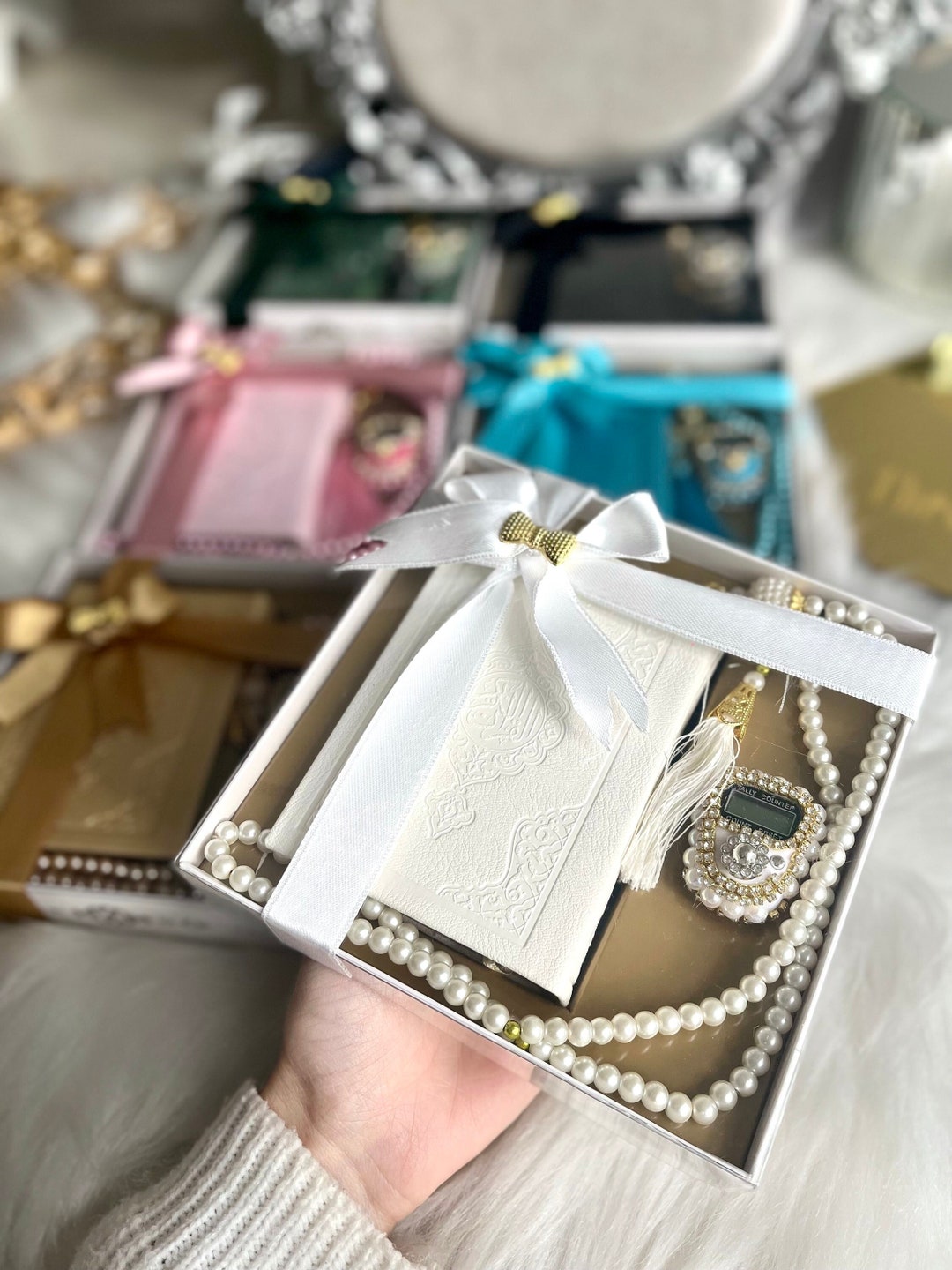 White Islamic Gift Set Koran Tasbih, Ramadan Mubarak, Digital Counter ...