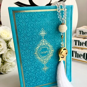 Book Size Light Blue Leather Quran Gift, Ramadan Quran, Uthmani Quran ...