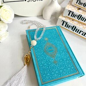 Book Size Light Blue Leather Quran Gift, Ramadan Quran, Uthmani Quran ...