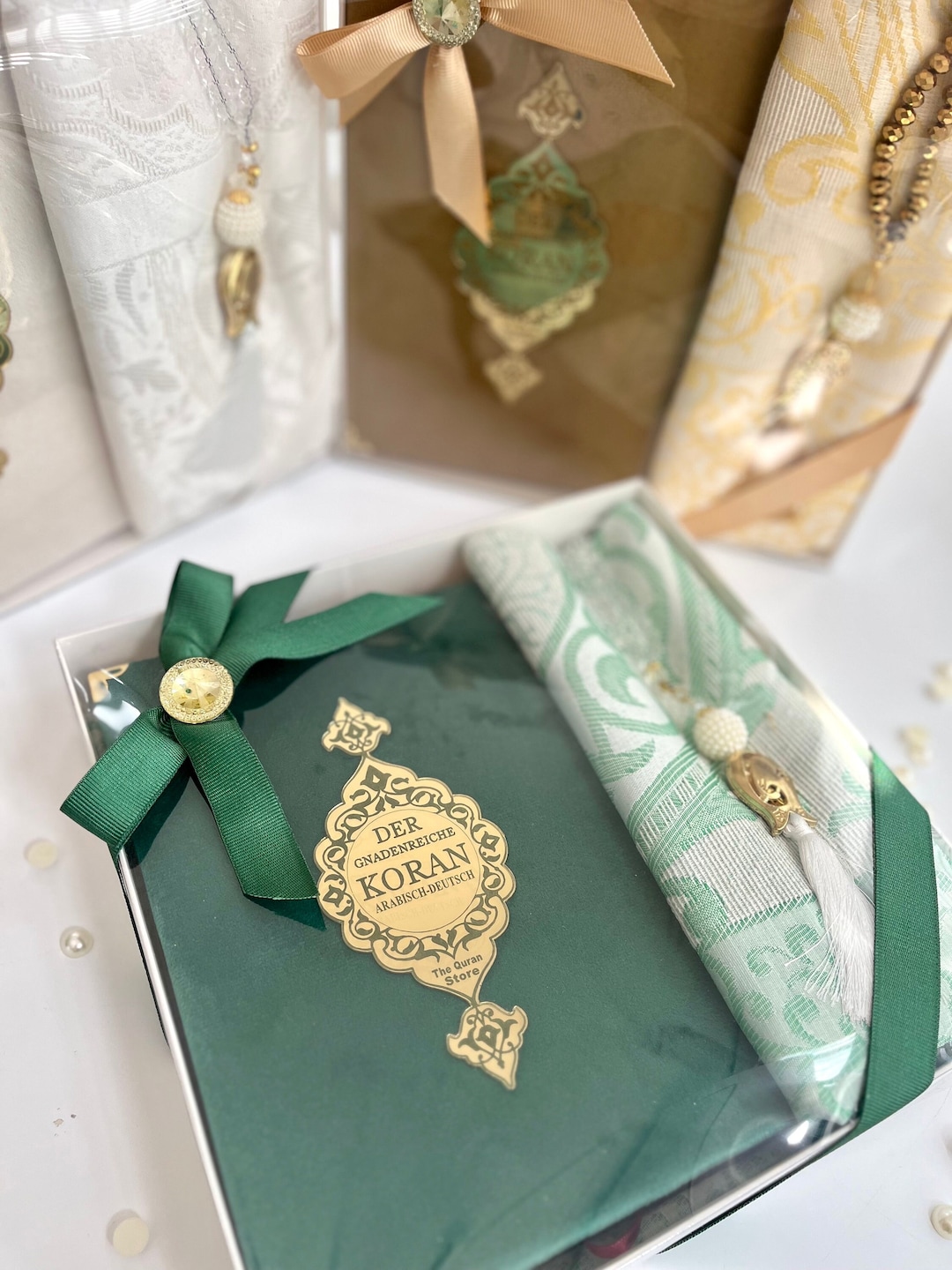 Gold German Quran, Hajj Gift, Eid Gift, Deutch Quran Set and Pearl ...