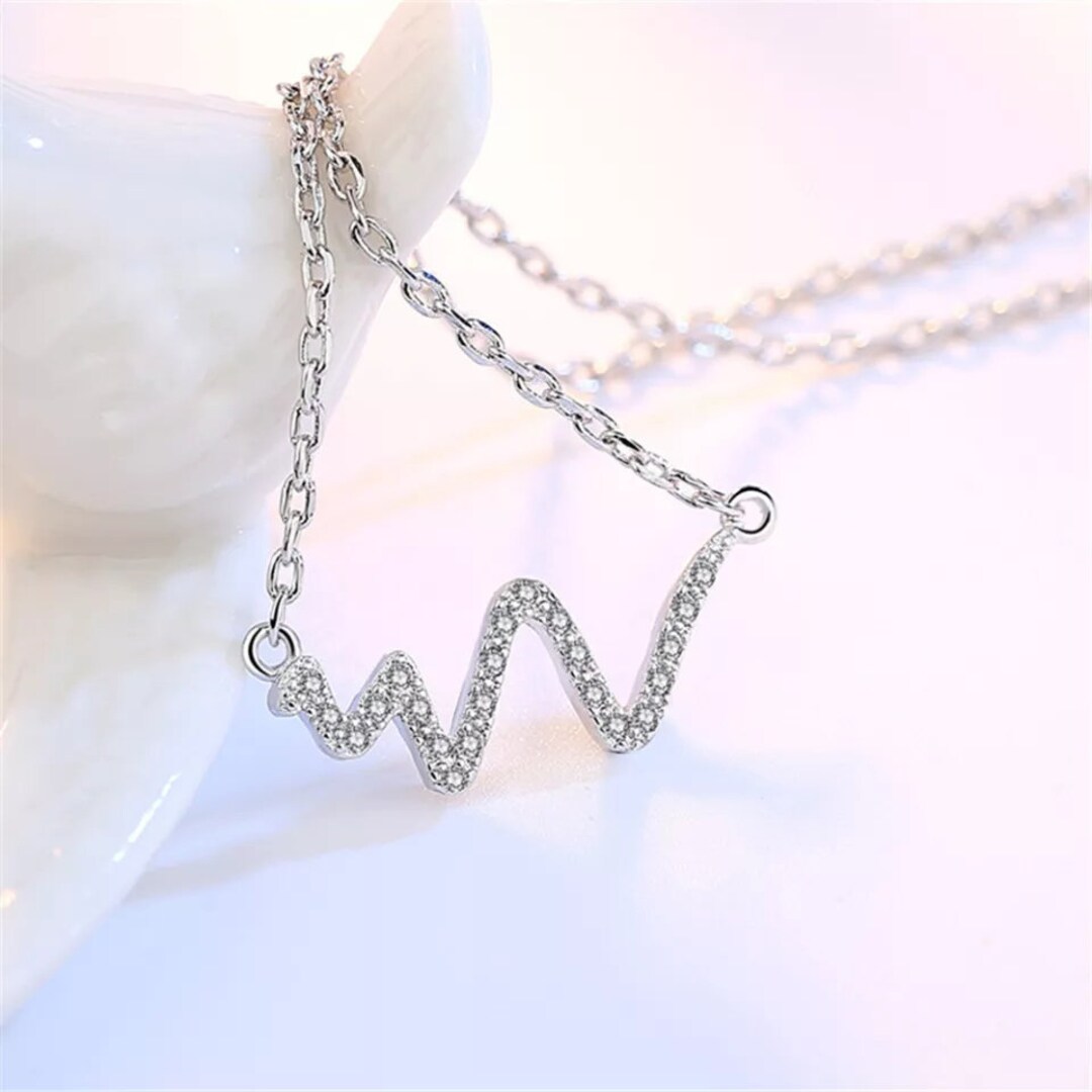 Heartbeat Necklace Sterling Silver CZ Heartbeat Love Necklace Chain ...