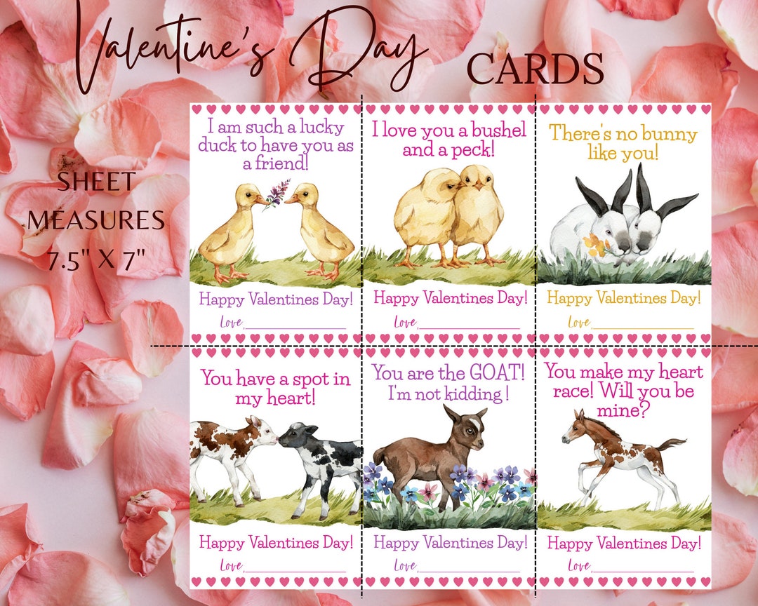 PRINTABLE Valentines Day Baby Animal Cards, Classroom Valentines Cards ...