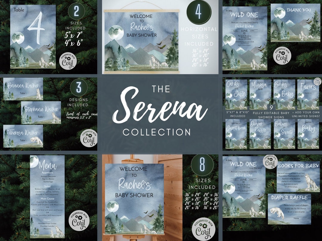 SERENA Editable Wild One Baby Shower Bundle, Wolf Baby Shower Bundle ...