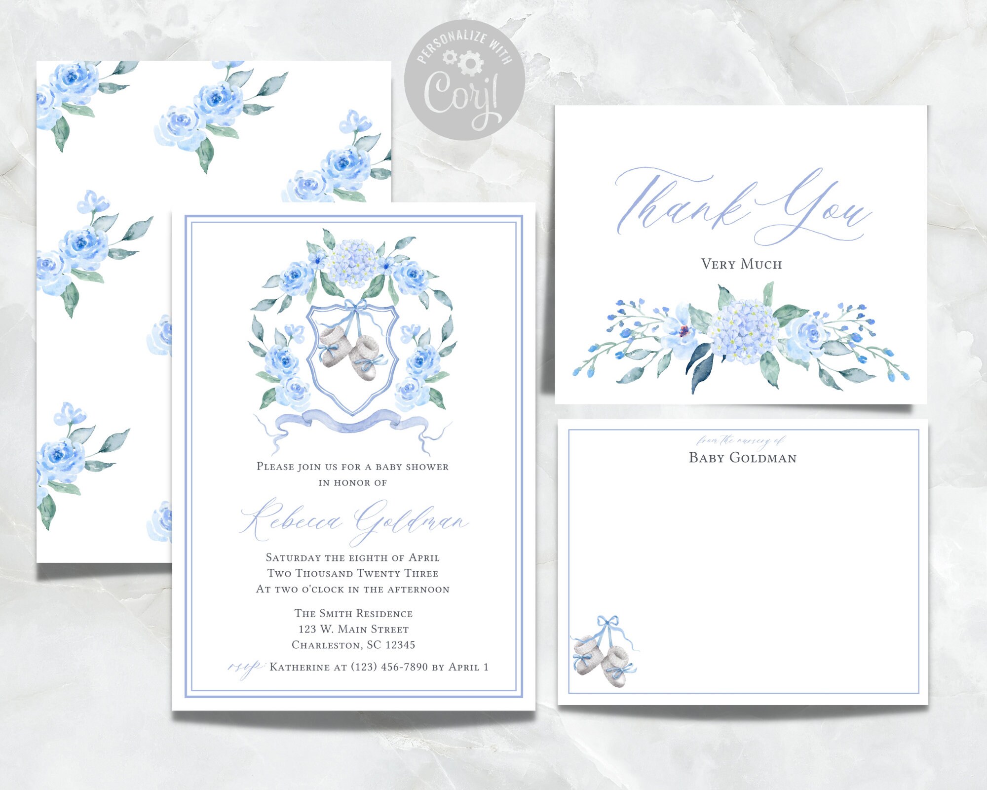 Editable Baby Shower Invitation Suite, Baby Boy, Diaper Raffle, Books ...