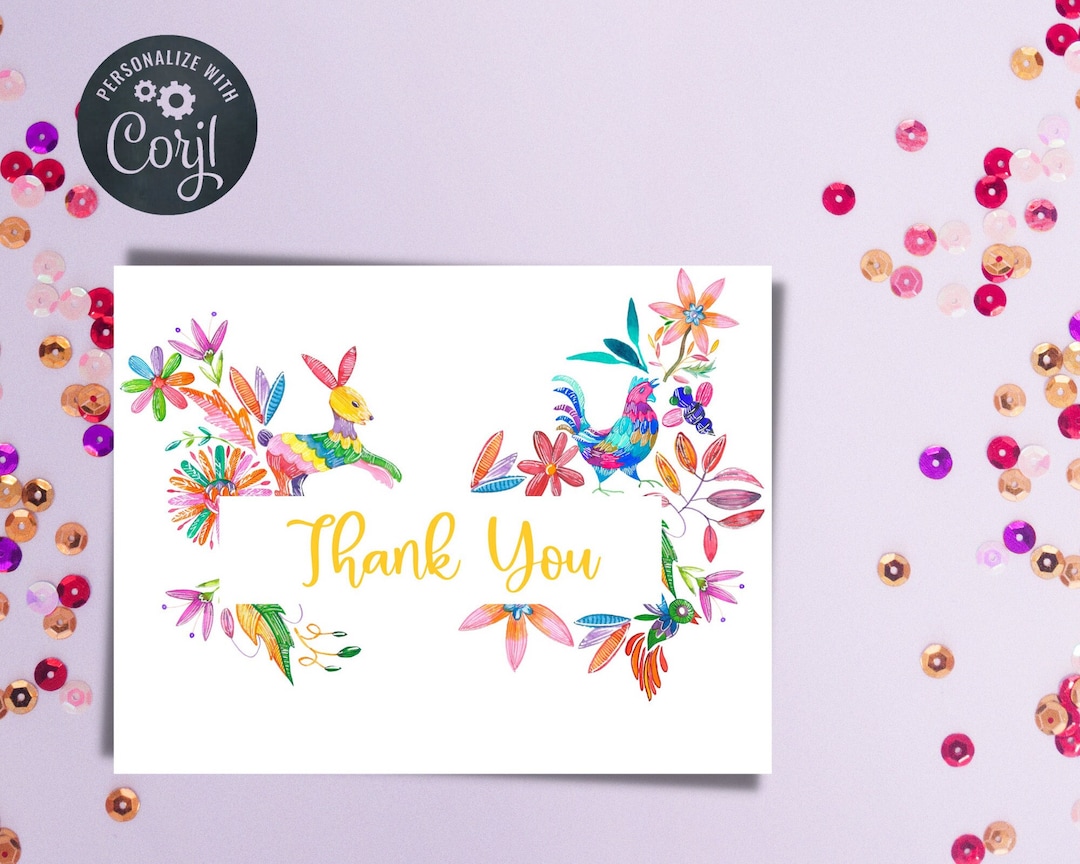 INSTANT Download Fiesta Themed Thank You Card Editable Template, Otomi ...