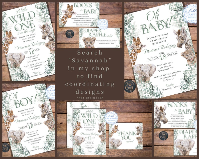 SAVANNAH Baby Shower Welcome Sign Bundle, Safari Baby Animals, Editable ...