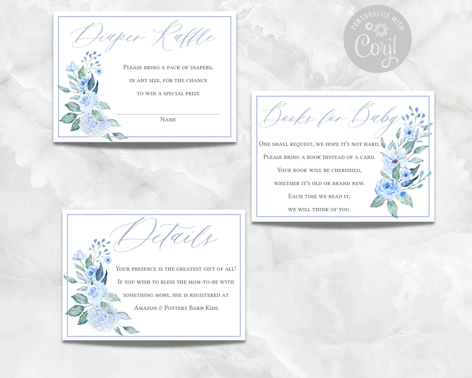 Editable Baby Shower Invitation Suite, Baby Boy, Diaper Raffle, Books ...