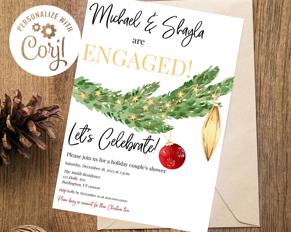 EDITABLE Christmas Engagement Party Invitation, Winter Engagement Party ...