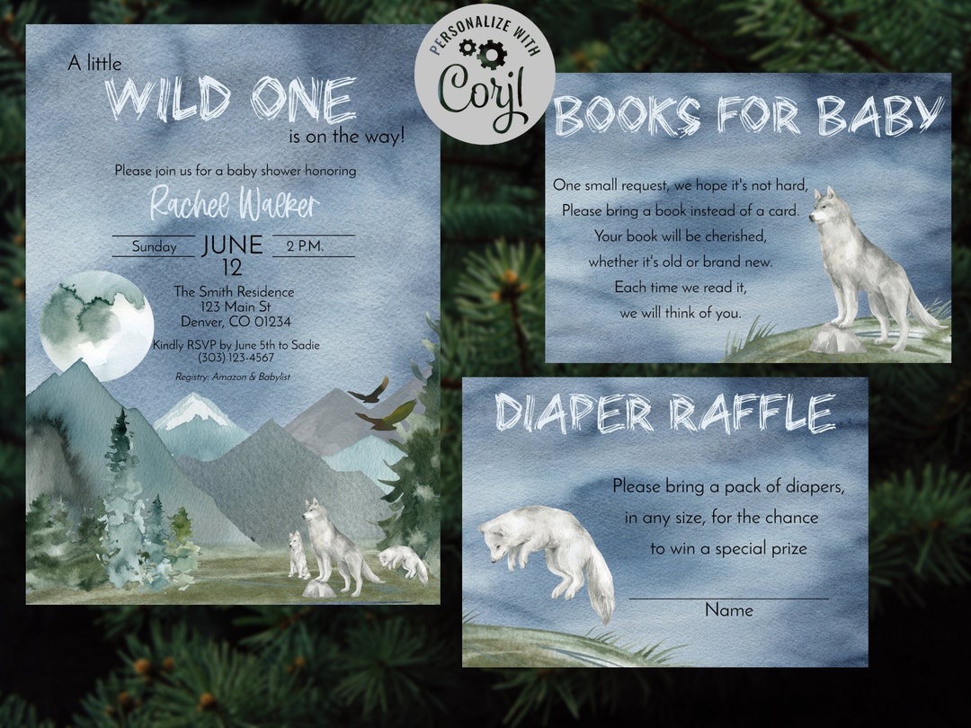 SERENA Editable Wolf Baby Shower Invitation, Wild One Baby Shower ...