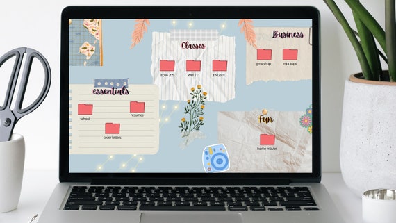 Cute Pastel Desktop Organizer Wallpaper - Etsy