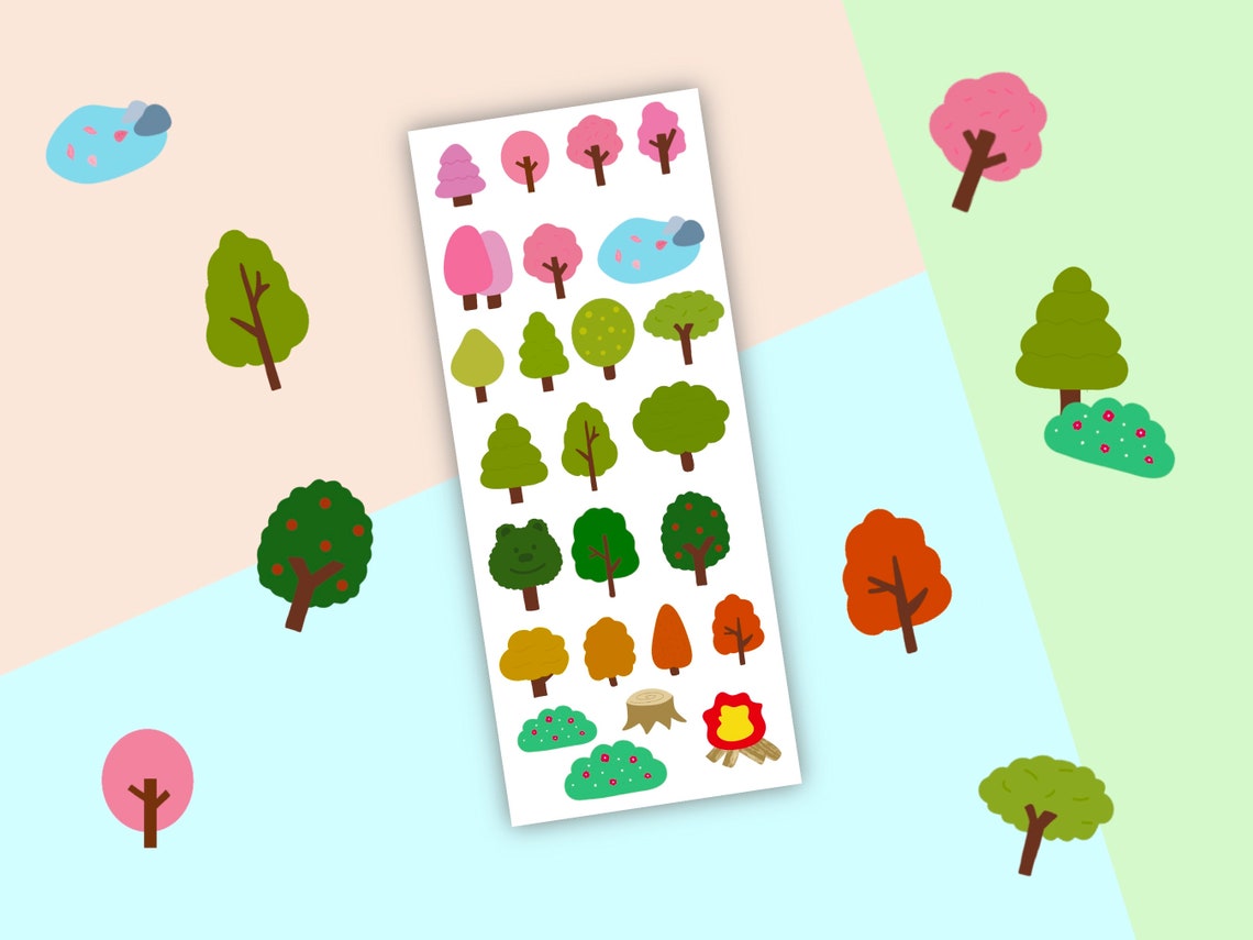Forest Tree Sticker Sheet Transparent Stickers - Etsy