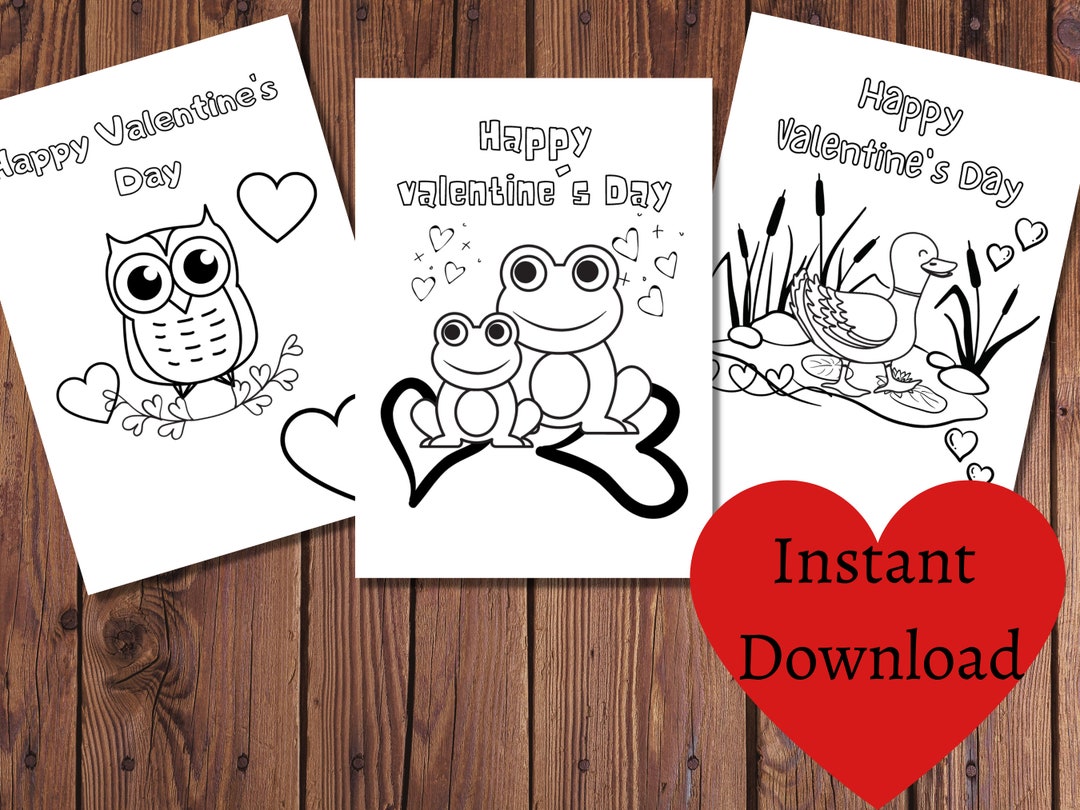 Coloring Valentine's Day Cards Printable Kids Coloring Valentine Cards ...