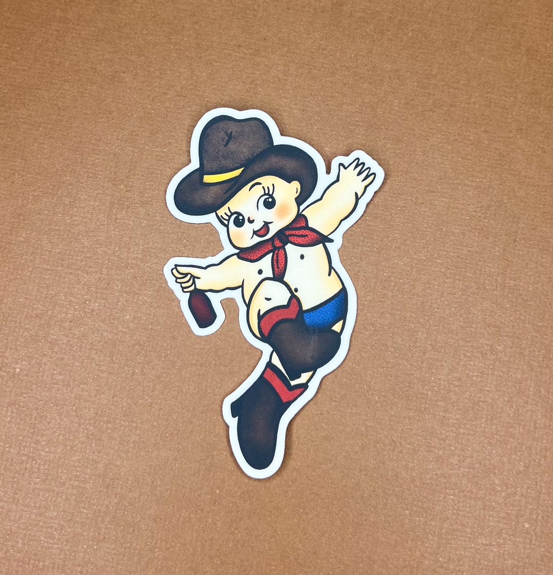 Kewpie Cowboy Sticker American Traditional Sticker Western - Etsy