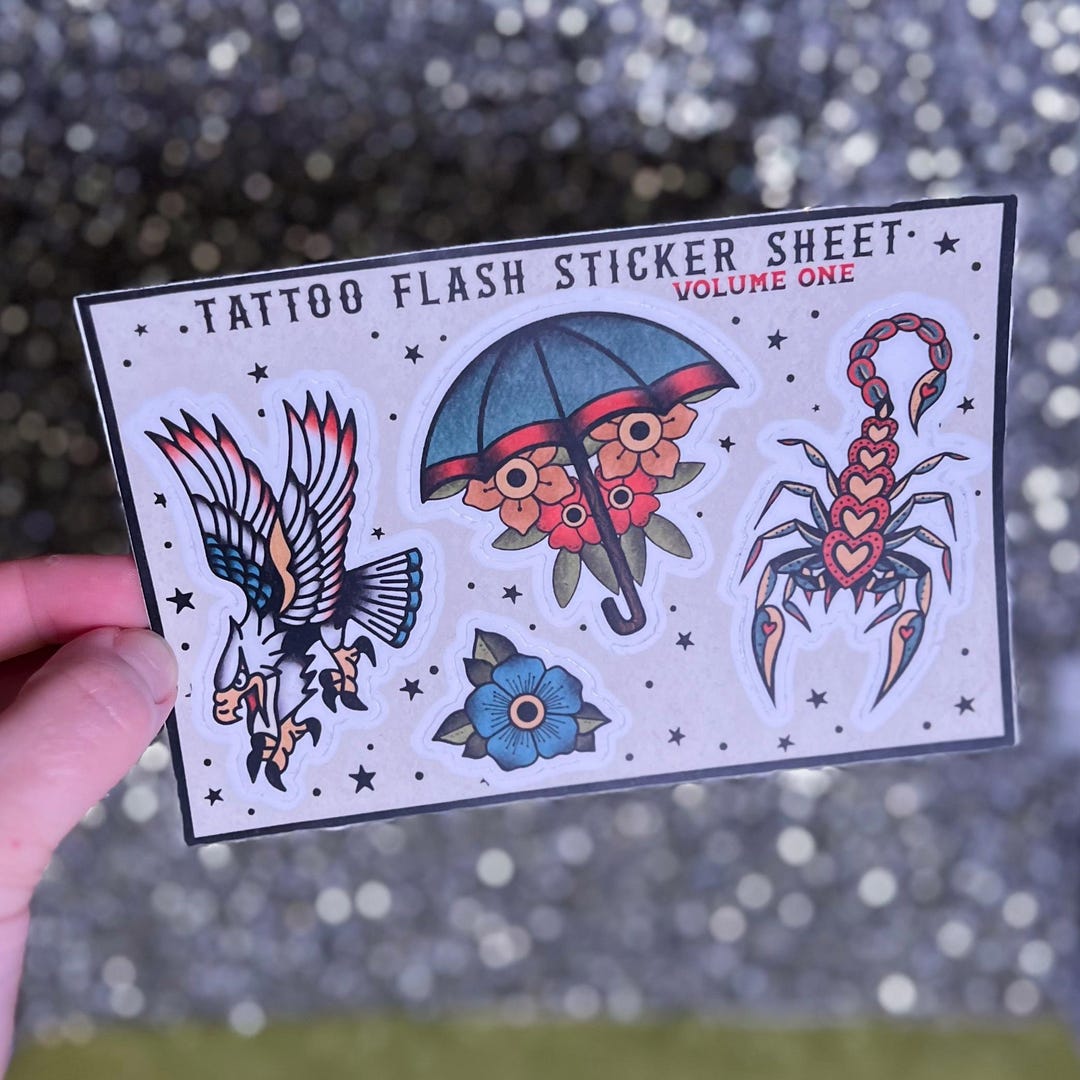 American Traditional Tattoo Flash Sticker Sheet | Tattoo Stickers ...