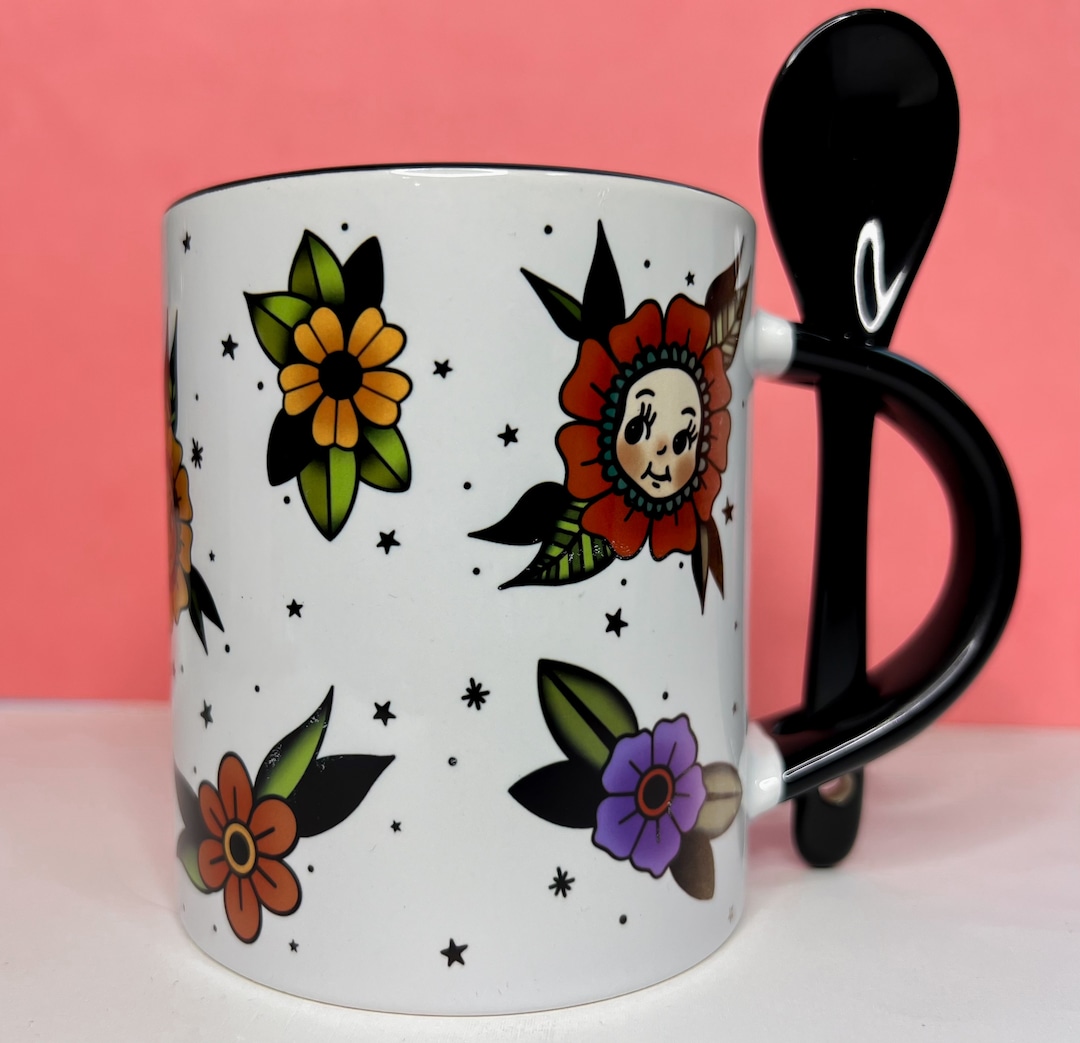 Kewpie Coffee Cup | Kewpie Doll Camper Mug | Floral Tattoo Inspired ...