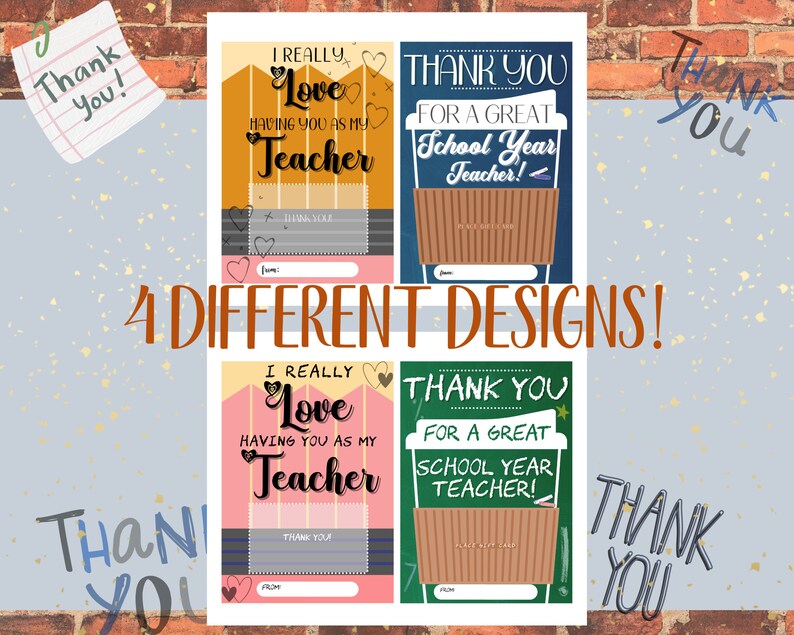 Printable Thank You Coffee Cup Gift Card Holders for Teachers - Etsy