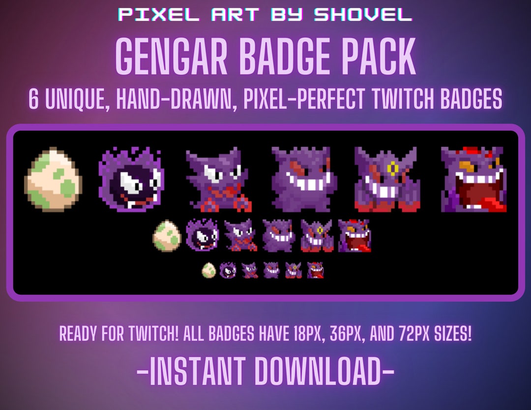 Gengar Twitch Badges! Pixel Art Pokemon: Gastly, Haunter, Mega ...