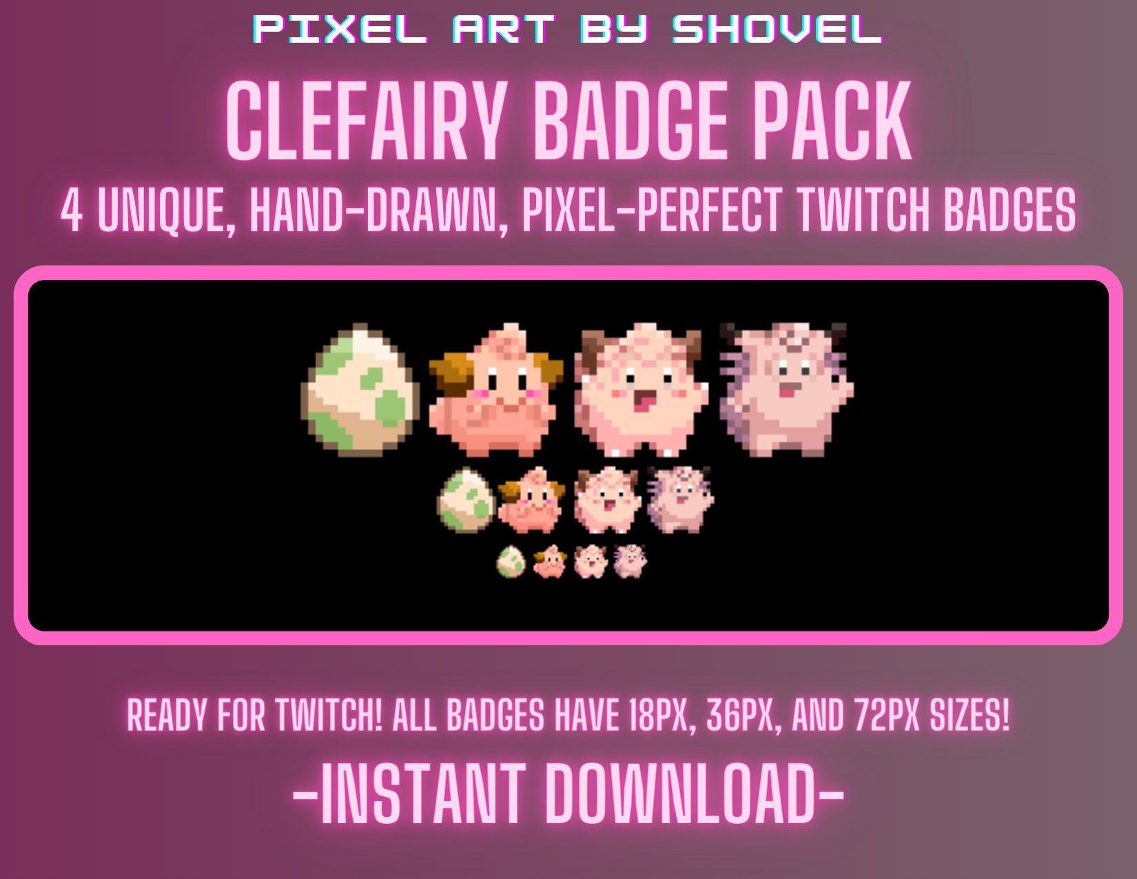 Clefairy Twitch Badges Pixel Art Pokemon: Cleffa, Clefairy, Clefable ...