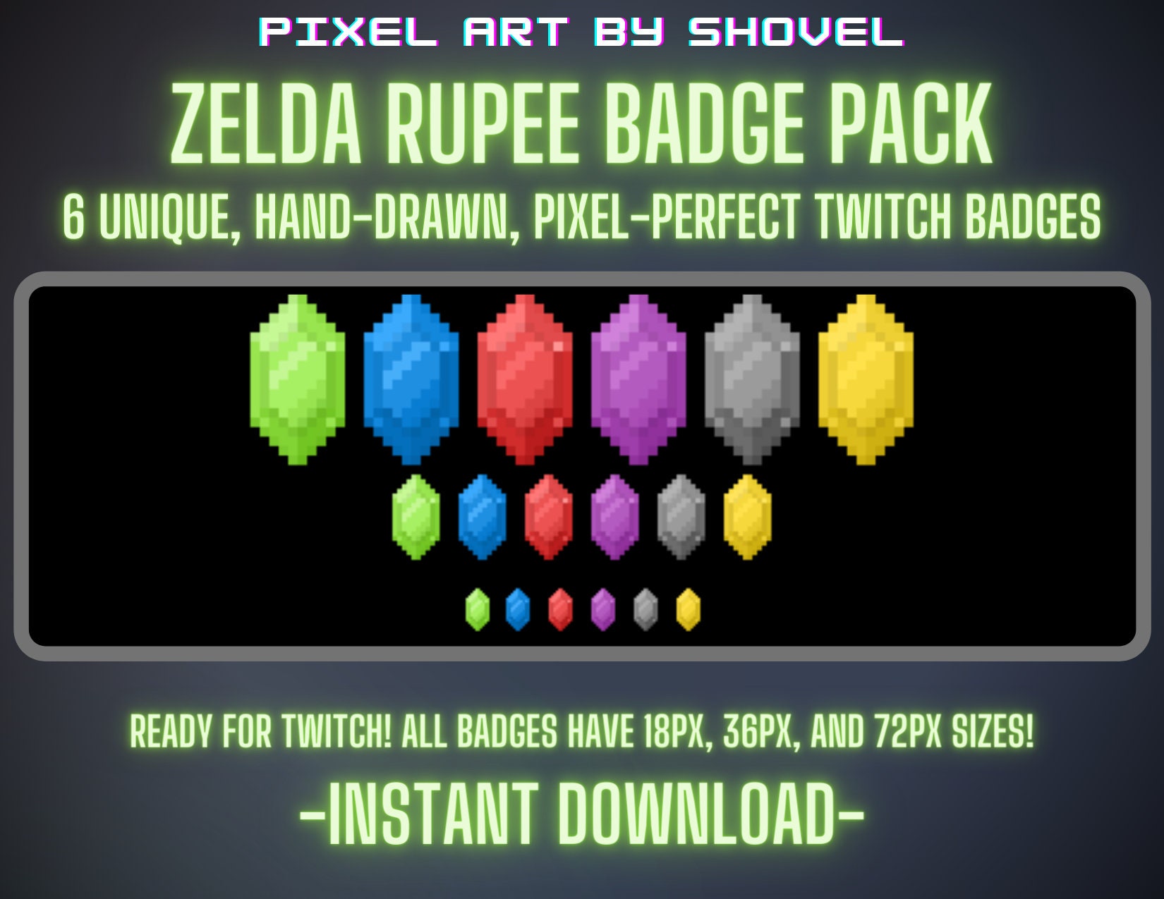Legend of Zelda Rupee Twitch Badges Pixel Art Zelda: Green, Red, Blue ...