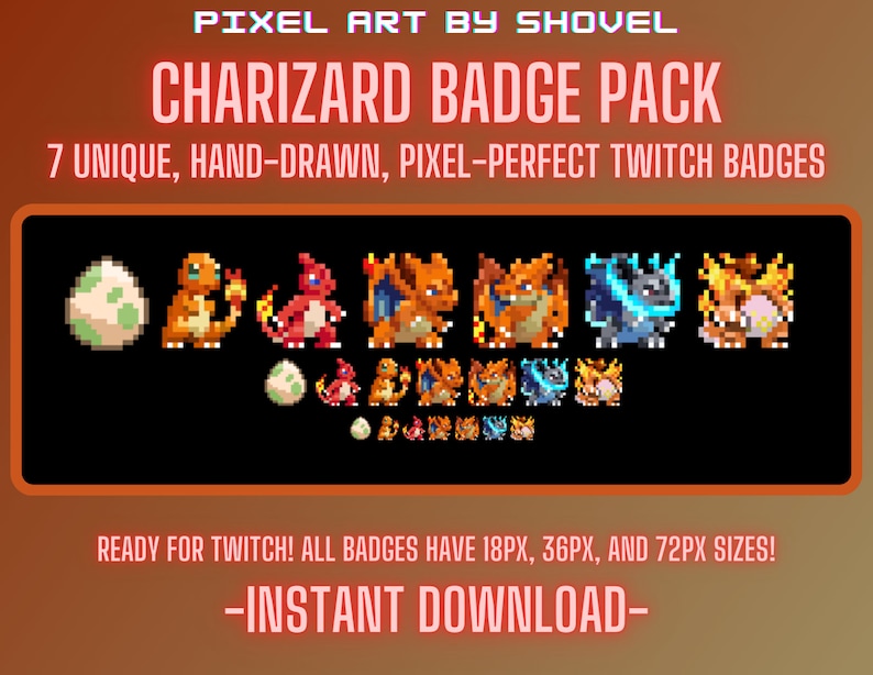 Charizard Twitch Badges! Pixel Art Pokemon: Charmander, Charmeleon ...