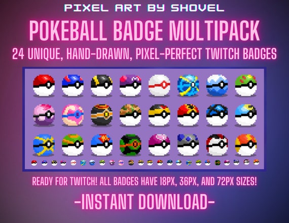 24 Pokeball Pixel Art Twitch Sub Badges 8 Bit Pokemon Poke | Etsy UK