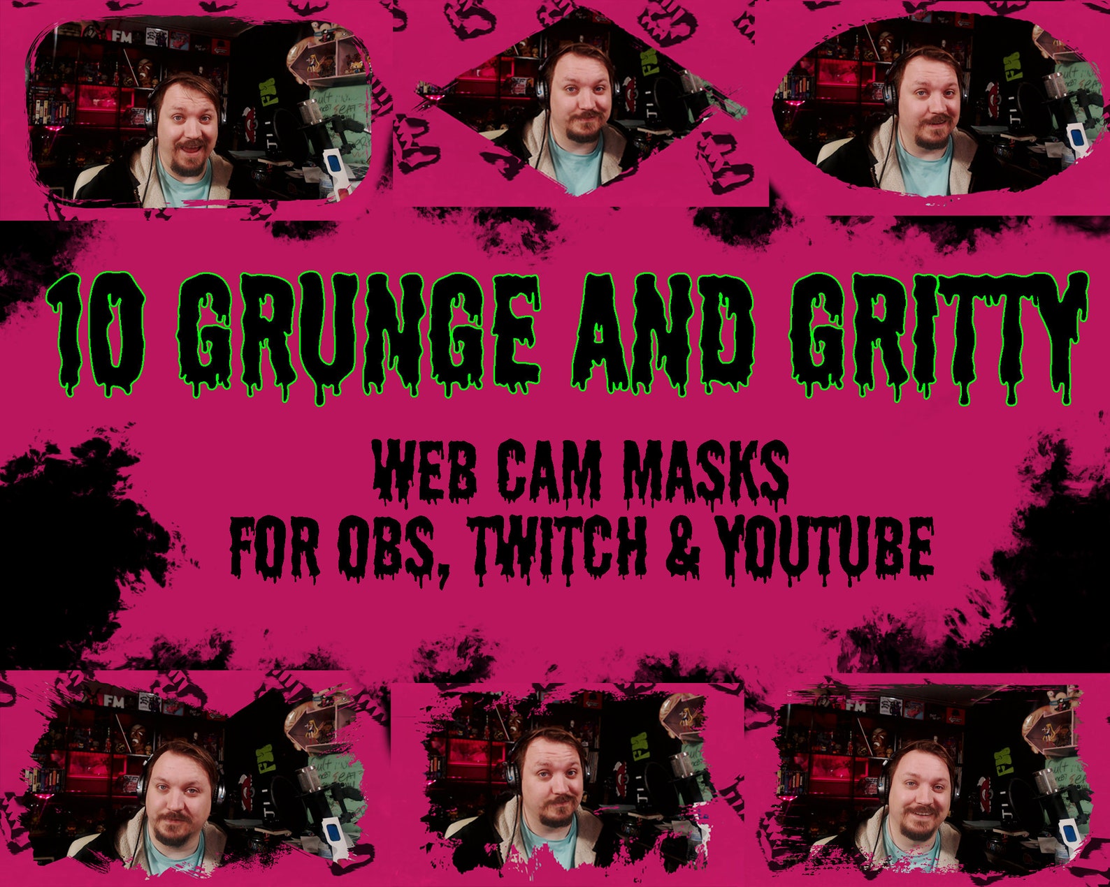 Twitch Cam Masks GRUNGE & GRIT Pack. 10 Web Cam Masks for OBS, Youtube ...
