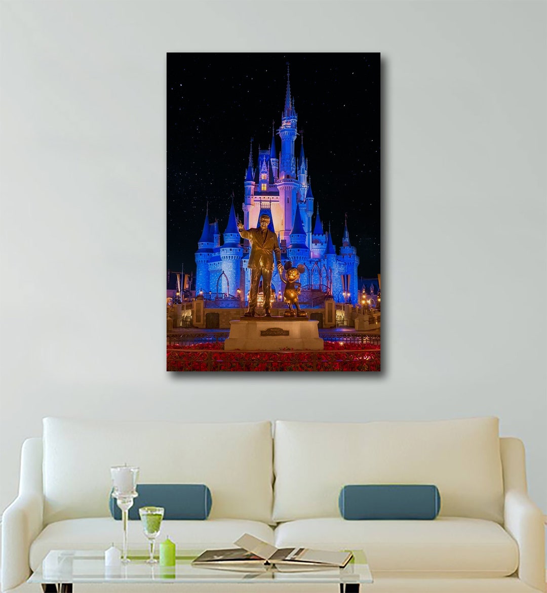 Disney World's Partners Statue of Walt & Mickey at Night Wrapped Canvas ...