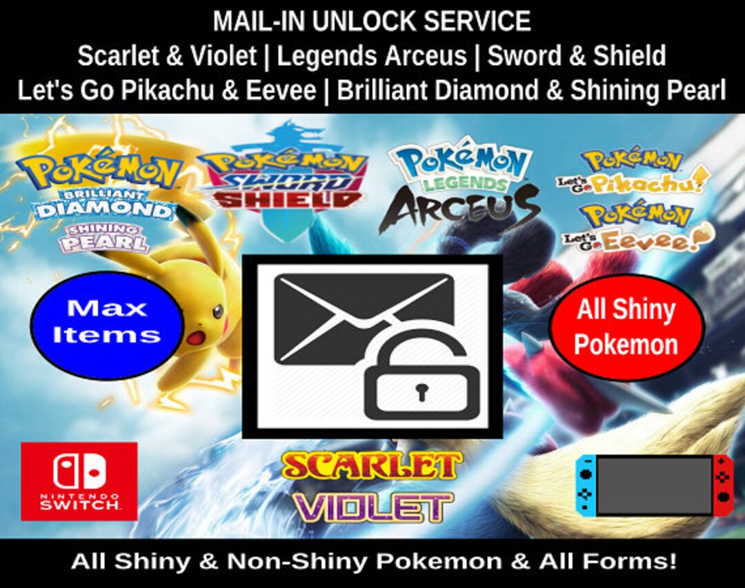 Pokemon Mail-in Unlock Service All Shiny Pokemon Max Items SWITCH All ...