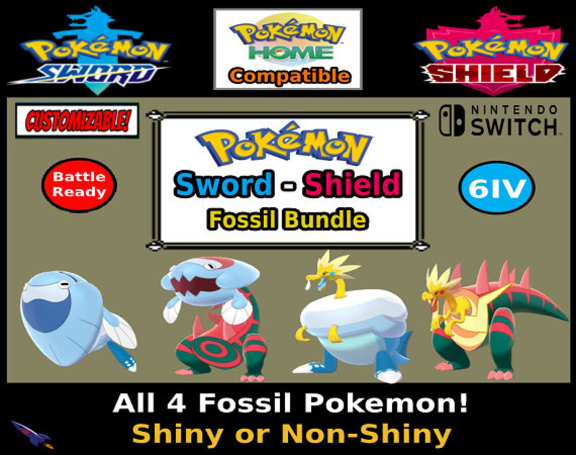 All 4 Galarian Fossils Bundle Shiny 6IV Pokemon Sword - Etsy